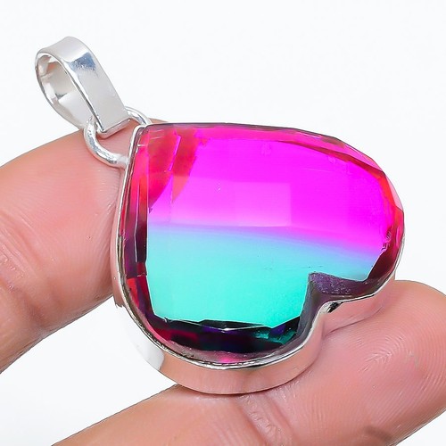 Bi-Color Tourmaline Gemstone Handmade 925 Sterling Silver Pendant 1.65 ...
