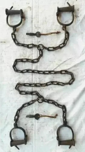 Handcuff Rusty Heavy Iron Long chain Antique, Old Rare Adjustable ...