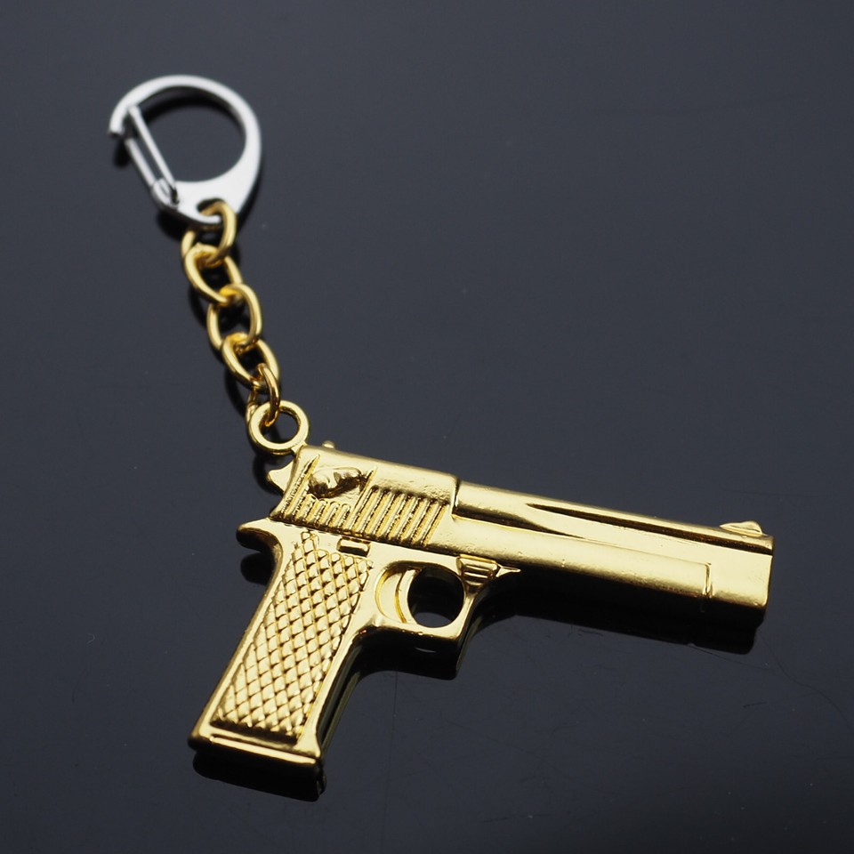 Gold Gun Keychain Weapon 40g Pistol Keyring Novelty Key Ring Fob Clip ...
