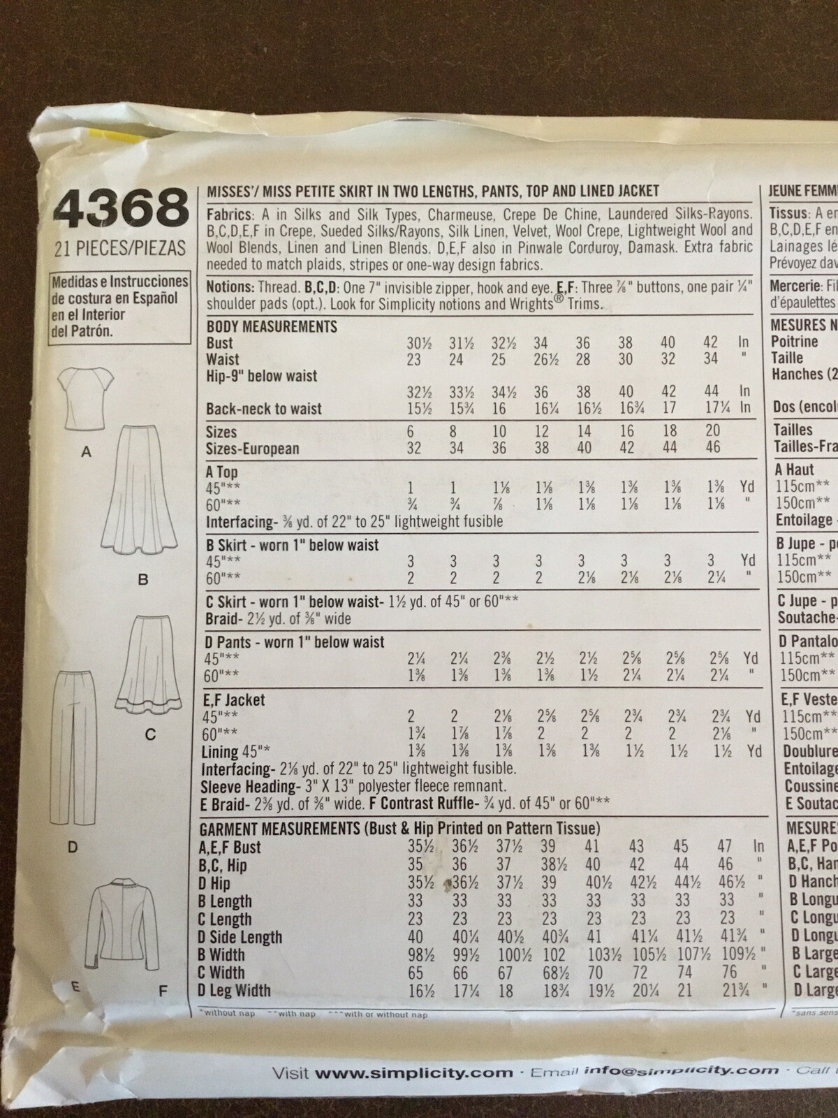 Simplicity Threads Collection Skirt, Pants, Top, Jacket Pattern 4368 ...