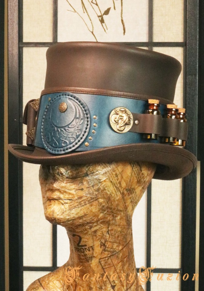 Witch Leather Top Hat Pockets Alchemist Glass Vials Sorcerer Wizard ...