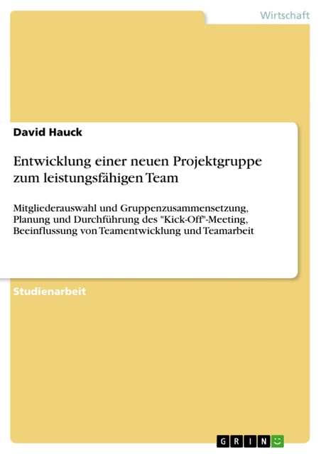 Entwicklung Einer Neuen Projektgruppe zum Leistungsfähigen Team von ...