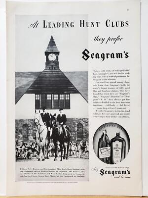 1934 Hunt Club Westchester CT William Ruxton Hounds Seagram's PRINT AD ...