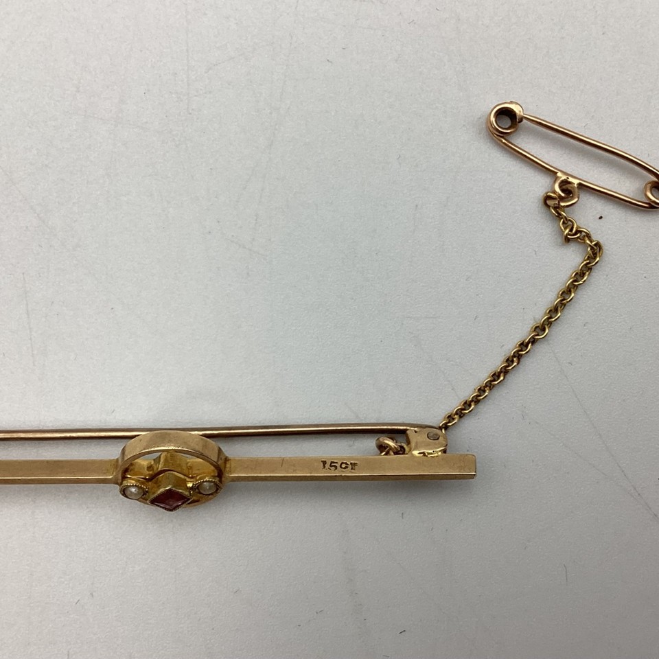 15ct Yellow Gold Pin/Brooch with Pearls and Pink Stone - 4.47 grams (J1) NS#8633 | eBay Australia