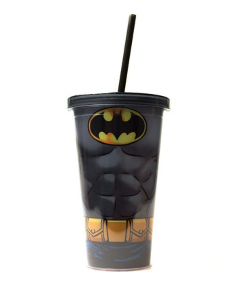 DC COMICS BATMAN LOGO/COSTUME"MUSCLES" 16OZ TUMBLER WITH STRAW BPA FREE ...