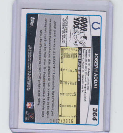 2006 Topps Gold #364 Joseph Addai Rookie Card RC /2006 Indianapolis ...