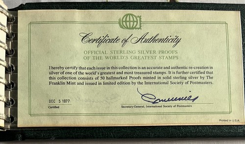 INTERNATIONAL SOCIETY OF POSTMASTERS SILVER PROOFS OF 50 WORLD GREATEST ...