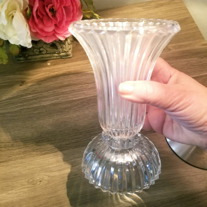 Vintage Ribbed Crystal Vase, Small Crystal Vase, Crystal Glass Home ...