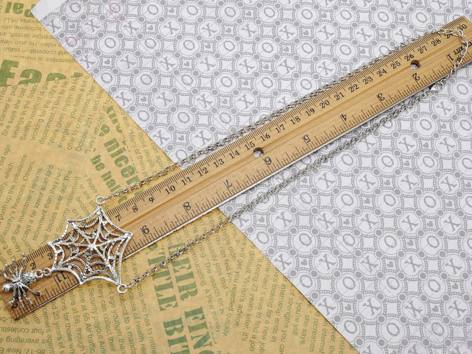 Tone AB Crystal Rhinestones Spider Web Silver Chains Necklace Halloween ...