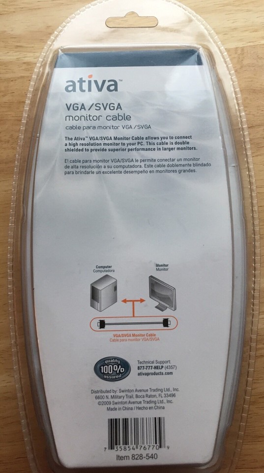 Ativa VGA/SVGA Monitor Cable 6 Feet HDB 15 Male/ HDB Male | eBay