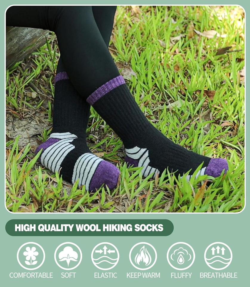Merino Wool Socks for Women Hiking Thermal Winter Thick Warm Cozy Boot ...
