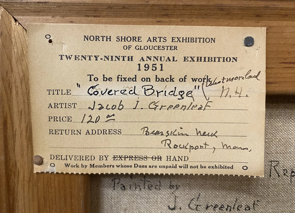 Jacob Greenleaf Landscape Oil Painting, Old Covered Bridge ...