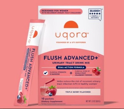 Uqora Flush Advanced + Urinary Tract Drink Mix For Women Triple Berry ...