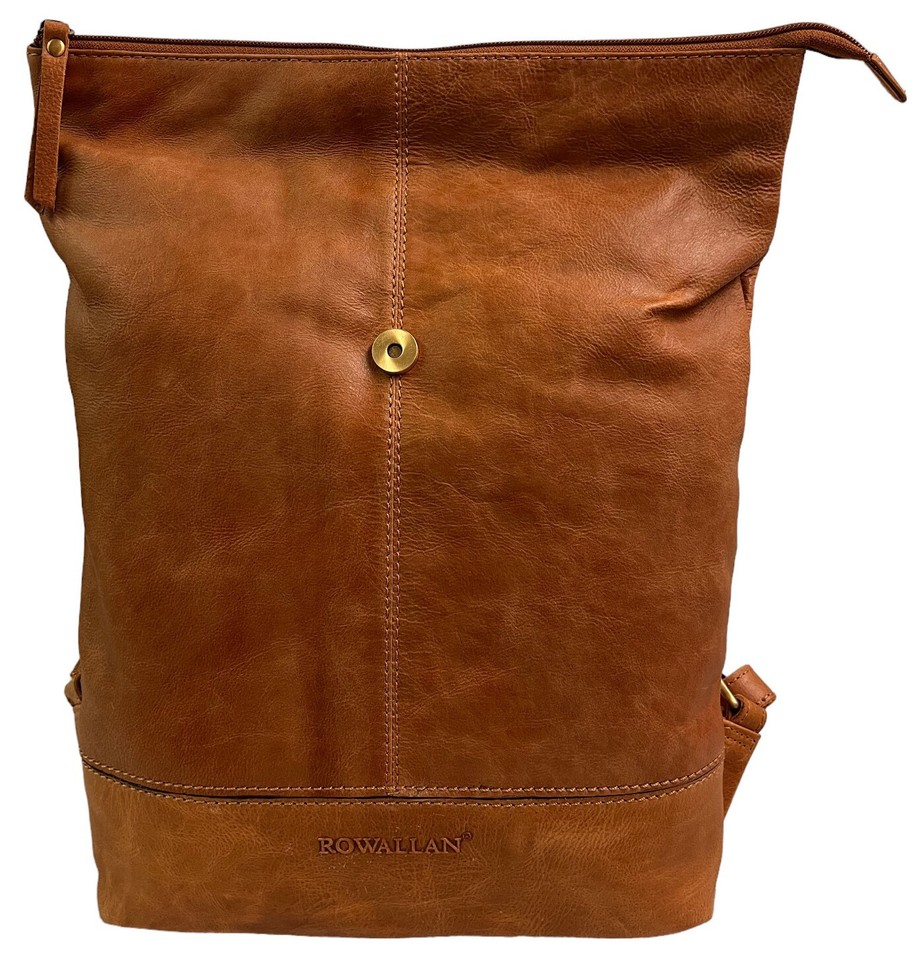 Rowallan Scotland Large Rustic Tan Zip Leather FoldOver Rucksack ...