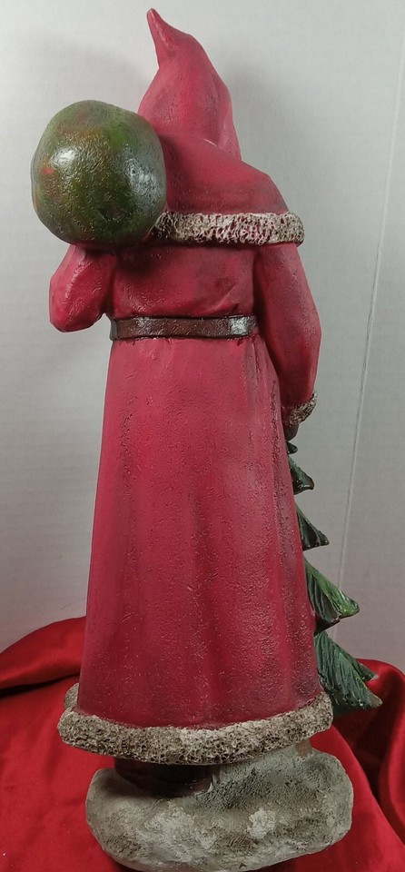 RUSTIC SANTA VTG HOODED figurine & CHRISTMAS TREE~TOY SACK 12.5" X 5 ...