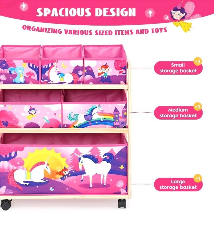 HOMCENT Kids Toy Storage Organizer with Wheels, Utility Rolling Cart ...