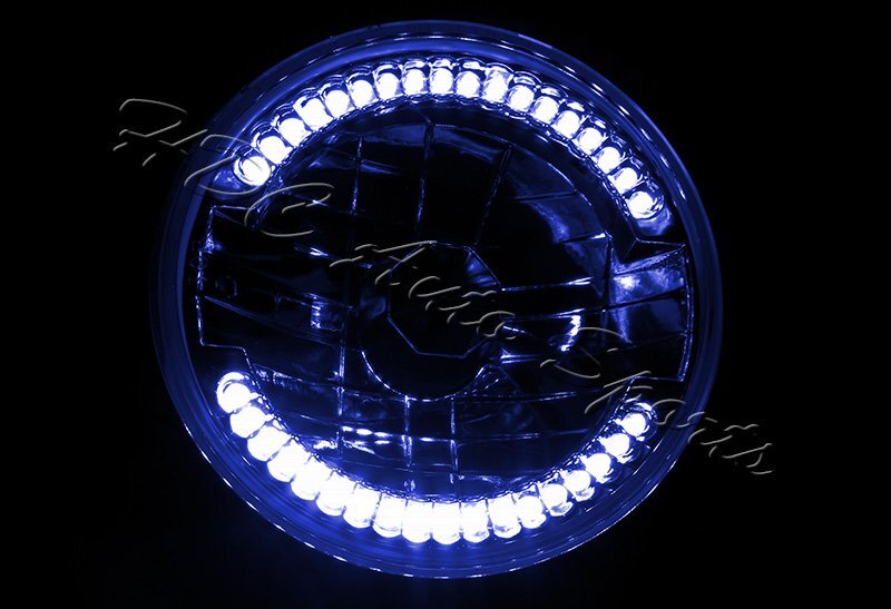7" Round H6024 H6017 Blue LED Sealed Beam Chrome Housing Clear Lens ...