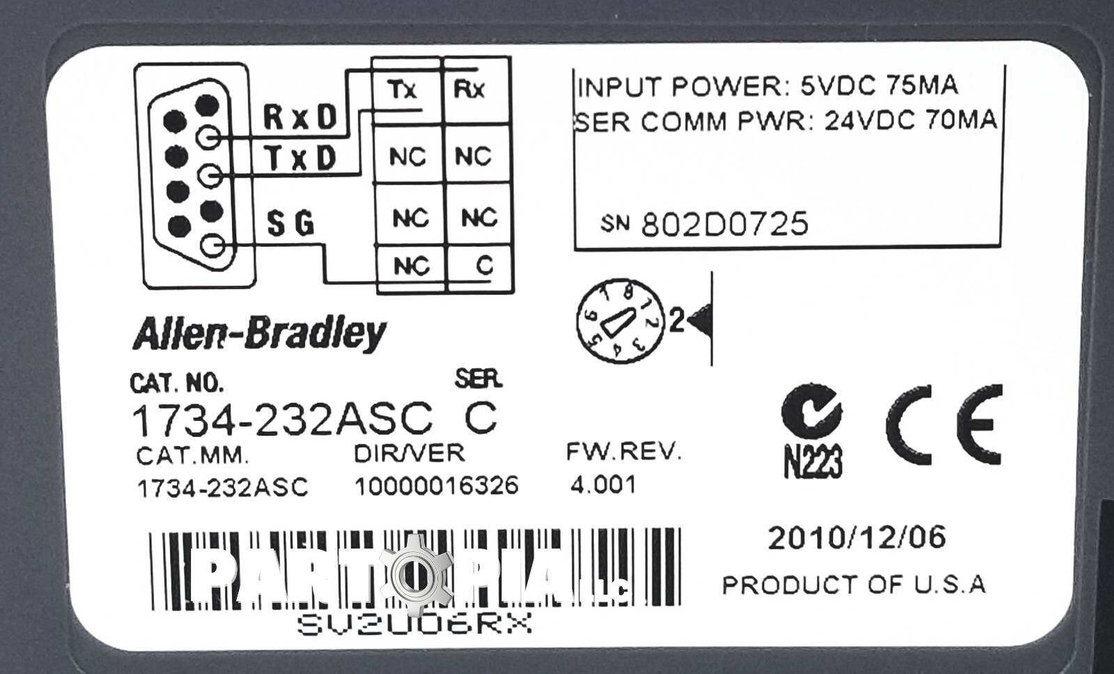 Allen Bradley 1734-232ASC /C, Serial Interface Module, F/W Rev. 4.001 ...