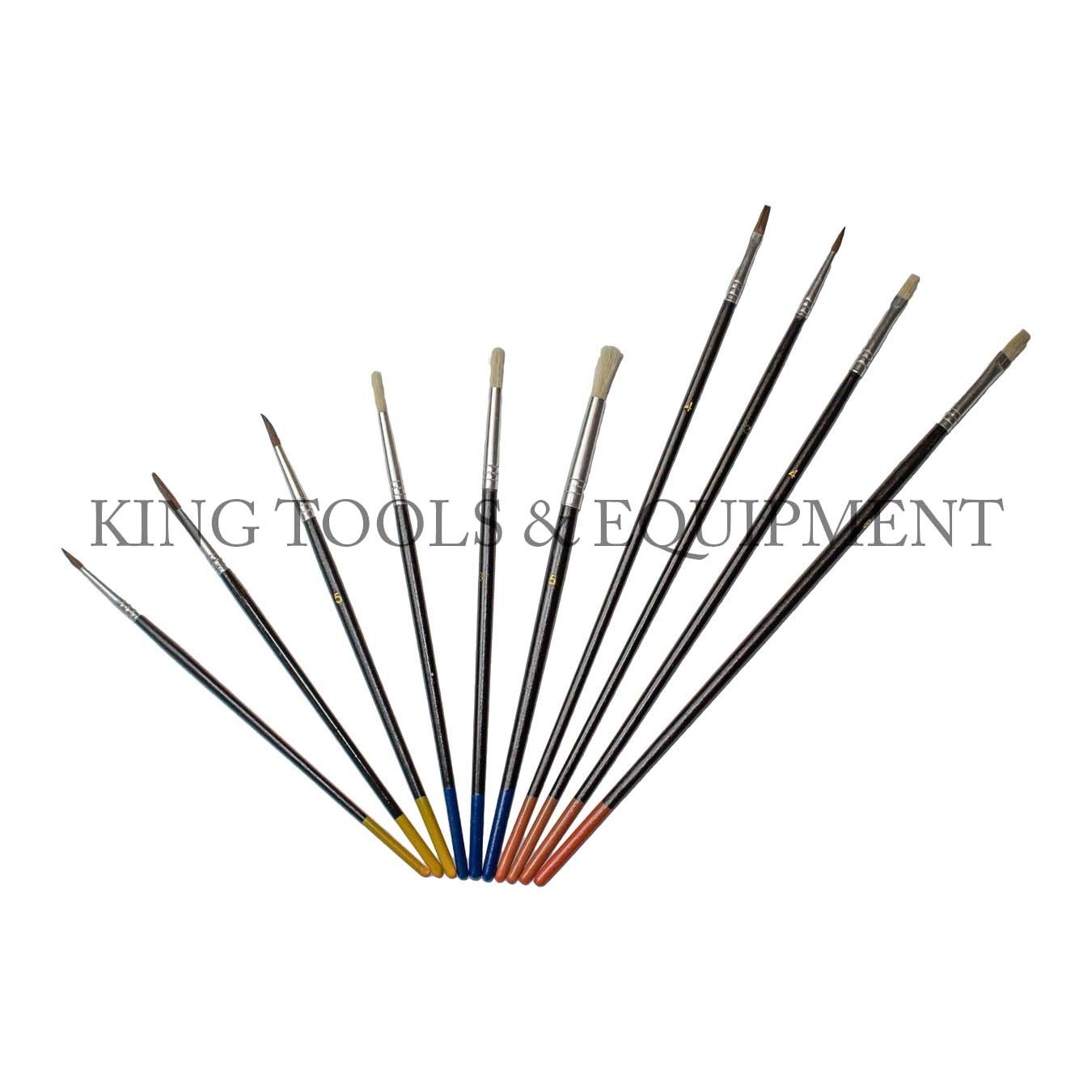 KING 10pc Artist Paint Brush Set, Chisel & Broad Tip For Oil & Water ...