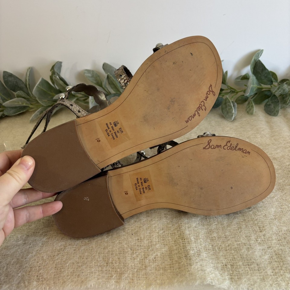 Sam Edelman Elisa Gladiator Sandal Silver Studded Women 10 Thong | eBay