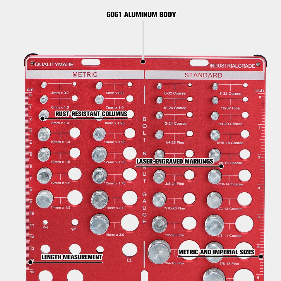 Standard and Metric Nut & Bolt 34 Thread Checker Bolt and Nut ...