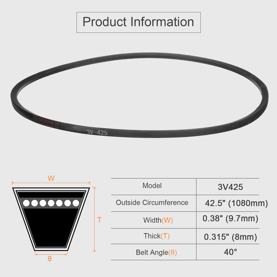 3V425 Rubber V Belt 42.5" Length x 0.38" Width x 0.31" Thick | eBay