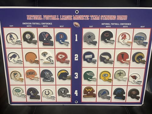 VINTAGE NFL MAGNETIC TEAM STANDINGS BOARD WITH FULL SET OF 32 RUBBER ...