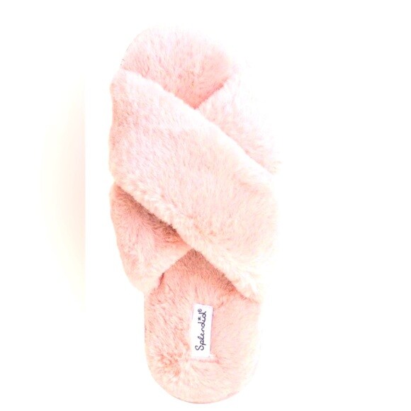 Splendid Slippers House Shoes Slides Sz S/M Pink Faux Fur Criss Cross ...