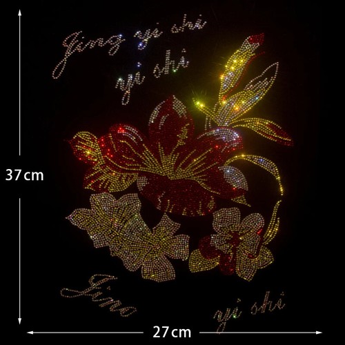 New Super Flash Lotus Hot Diamond Water Diamond Patch Iron on Transfer ...