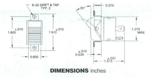 McGill Panel Mount Rocker Switch 0801-1310, SPST, 277 VAC, 20 Amp, 1.5 ...