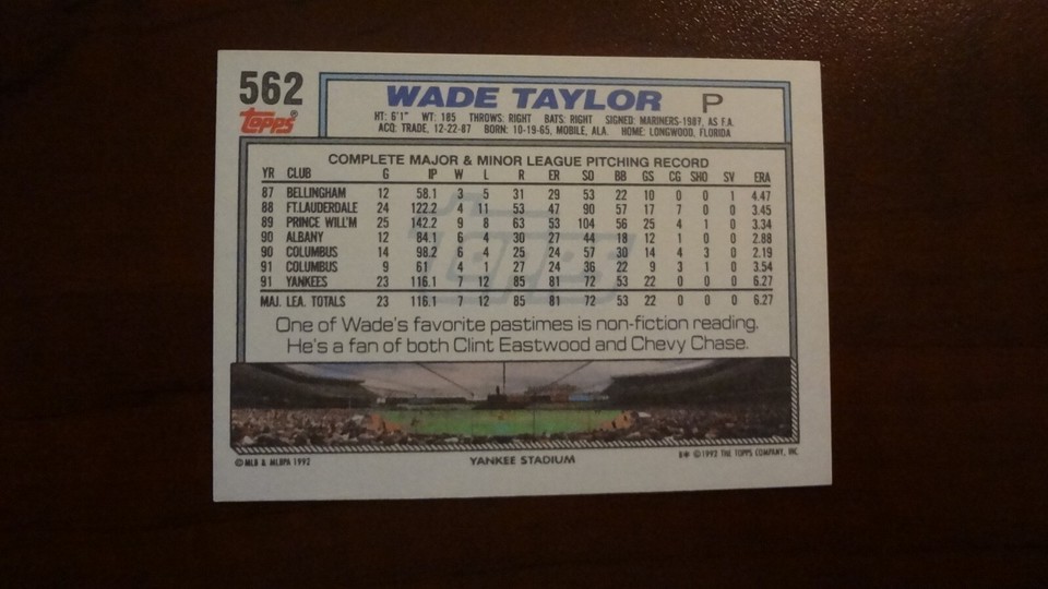 1992 TOPPS # 562 WADE TAYLOR BASEBALL CARD | eBay