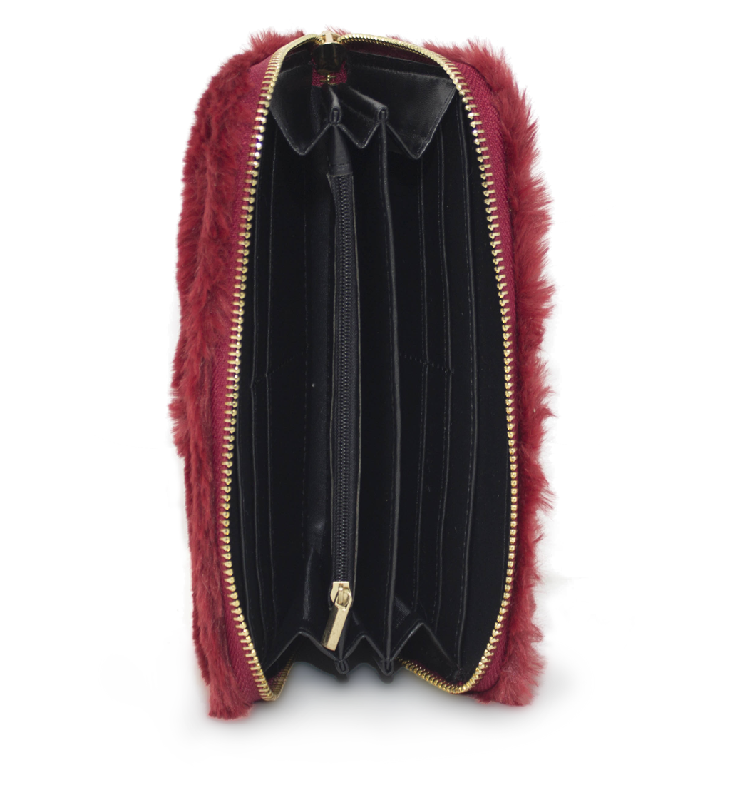 Ladies Stylish Purse Fluffy Zip Around Multiple Interior Card Slots ...