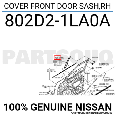 802D21LA0A Genuine Nissan COVER FRONT DOOR SASH,RH 802D2-1LA0A | eBay