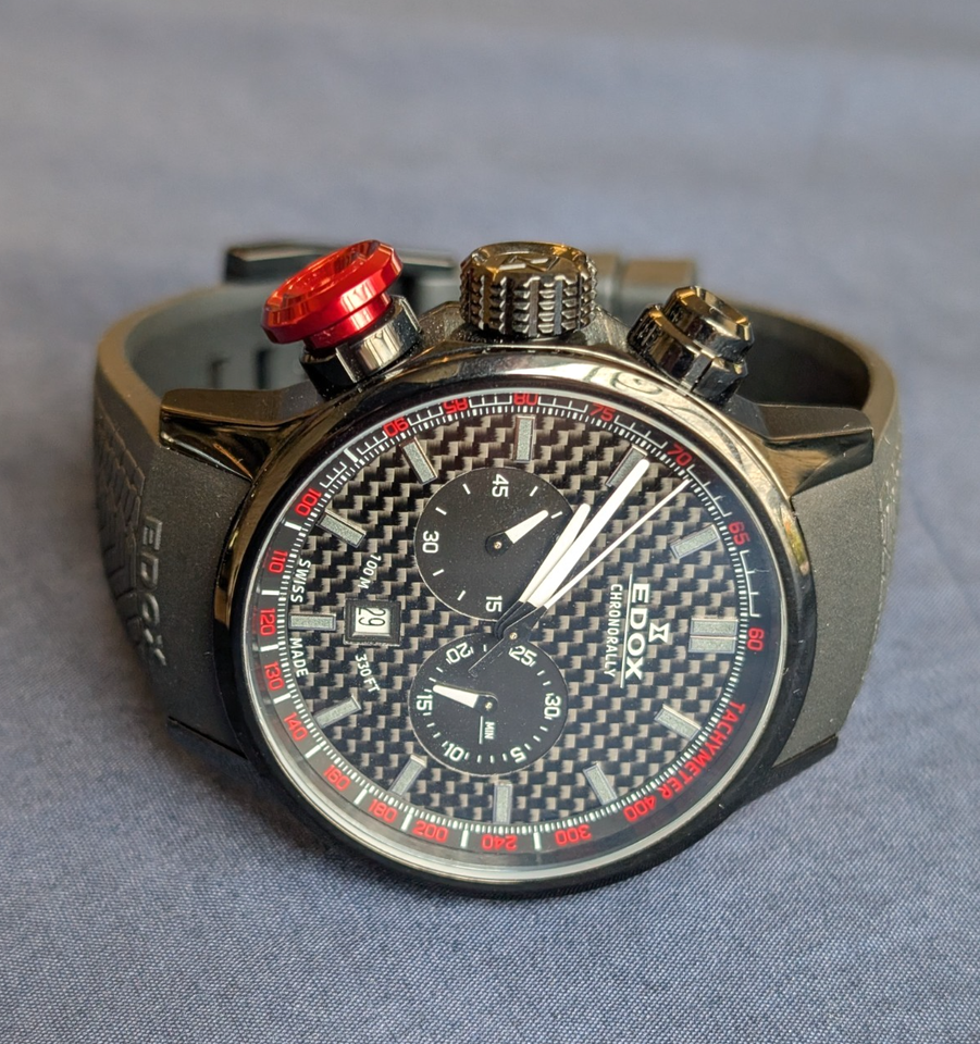 EDOX Chronorally Black Stainless Steel Quartz Wrist Watch with Box ...