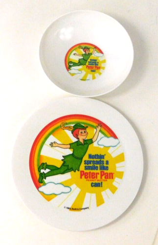 Vtg 1983 Deka Peter Pan Peanut Butter Bowl Plate Set Melamine Mail-In W ...