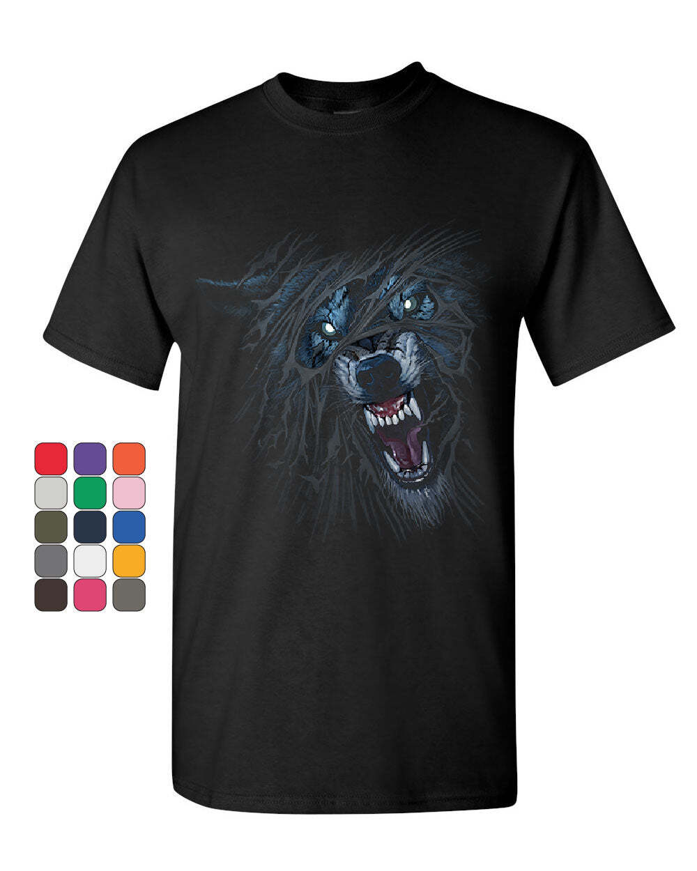 Fierce Growling Wolf T-Shirt Wilderness Wild Animal Lone Wolf Mens Tee ...