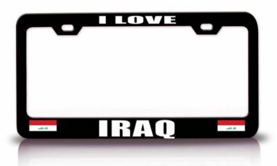 I LOVE IRAQ Flag Steel License Plate Frame Bl | eBay