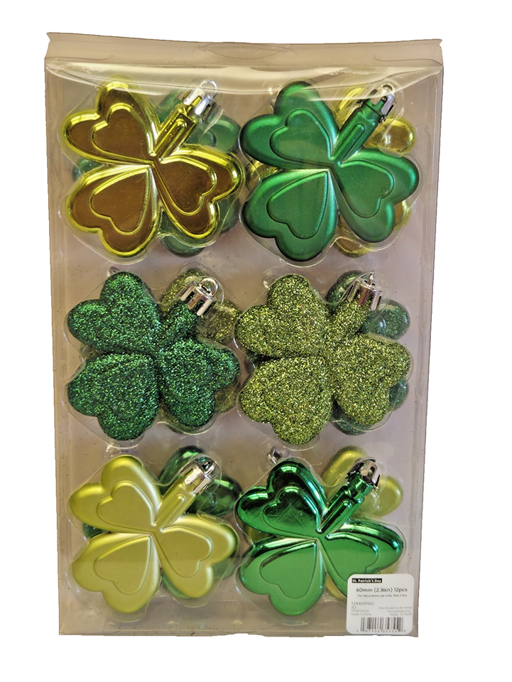 12 Shamrock Ornaments Christmas/St.Patrick's Day Shatter Proof New in ...