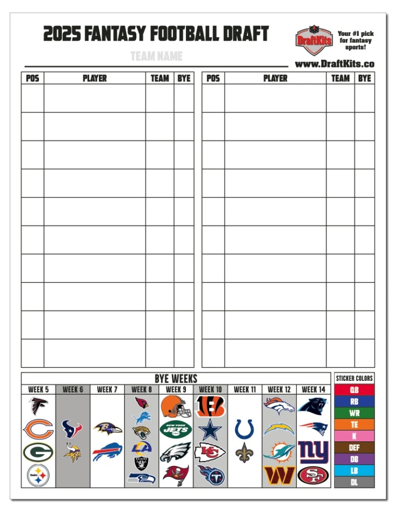 Printable Draft Sheets 12 Teams