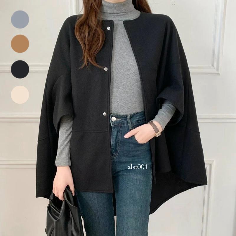 Womens Wool Blend Round Neck Loose Batwing Sleeves Cloak Outwear Poncho ...