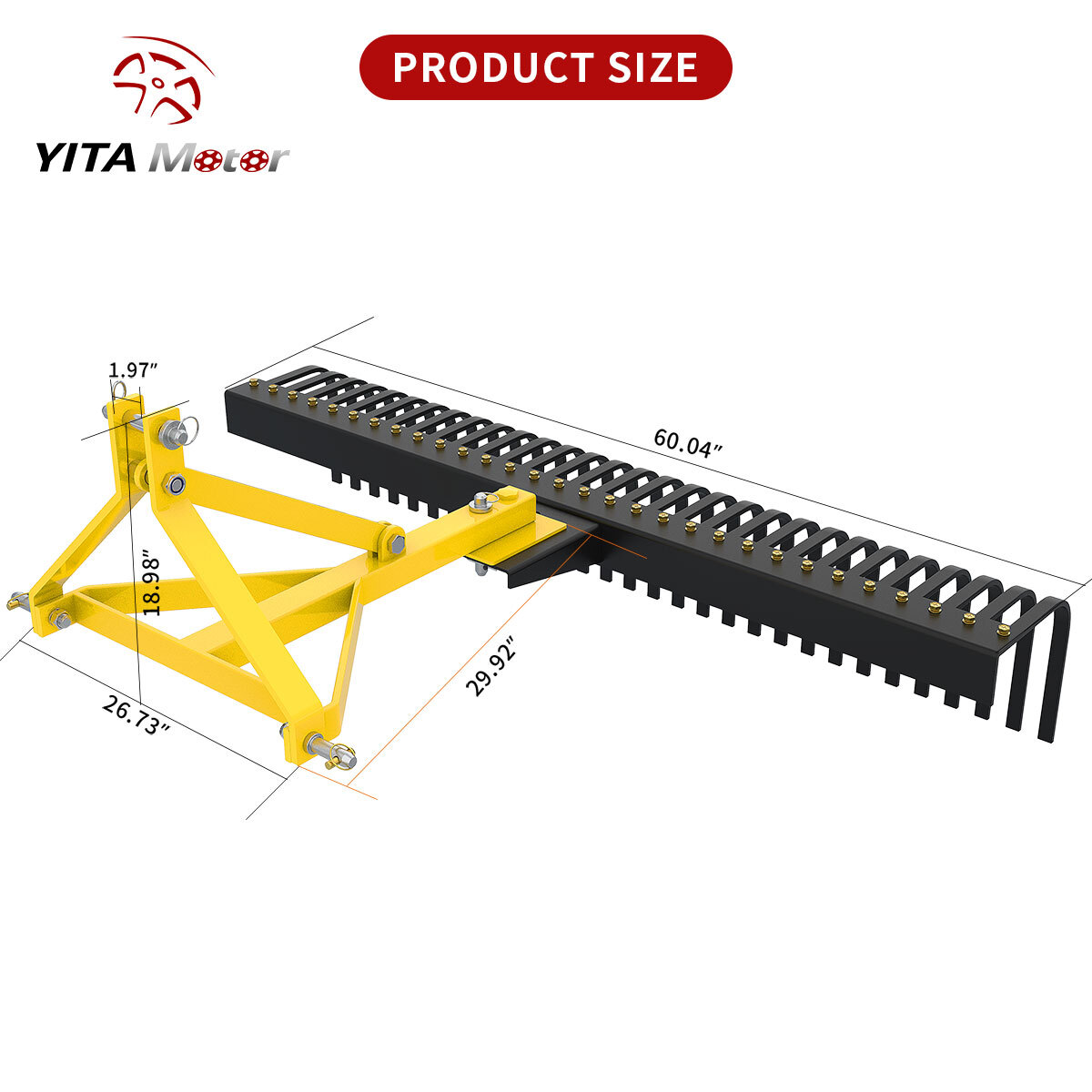 60'' 3 Point 3 Pt Landscape Rock Rake For Category 1 Skid Steer ...