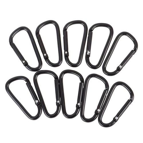 10Pieces Black D Shaped Aluminum Alloy Carabiner Hook Keychain Accessor ...