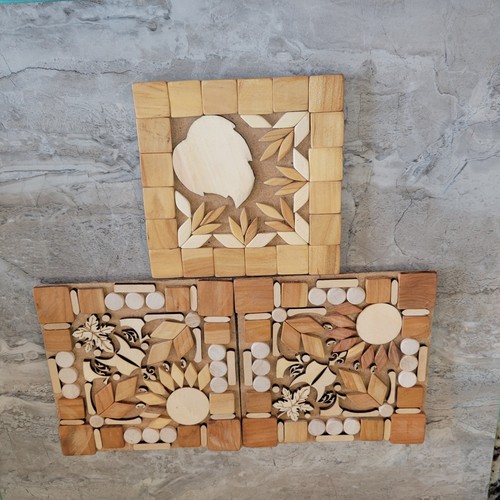 Wooden Handmade Homemade 6"x6" Trivets 2-Sided Lot of 3 | eBay
