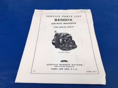 1952 Bendix S6LN-50 S6LN-51 Aircraft Magneto ORIGINAL Factory Manual ...