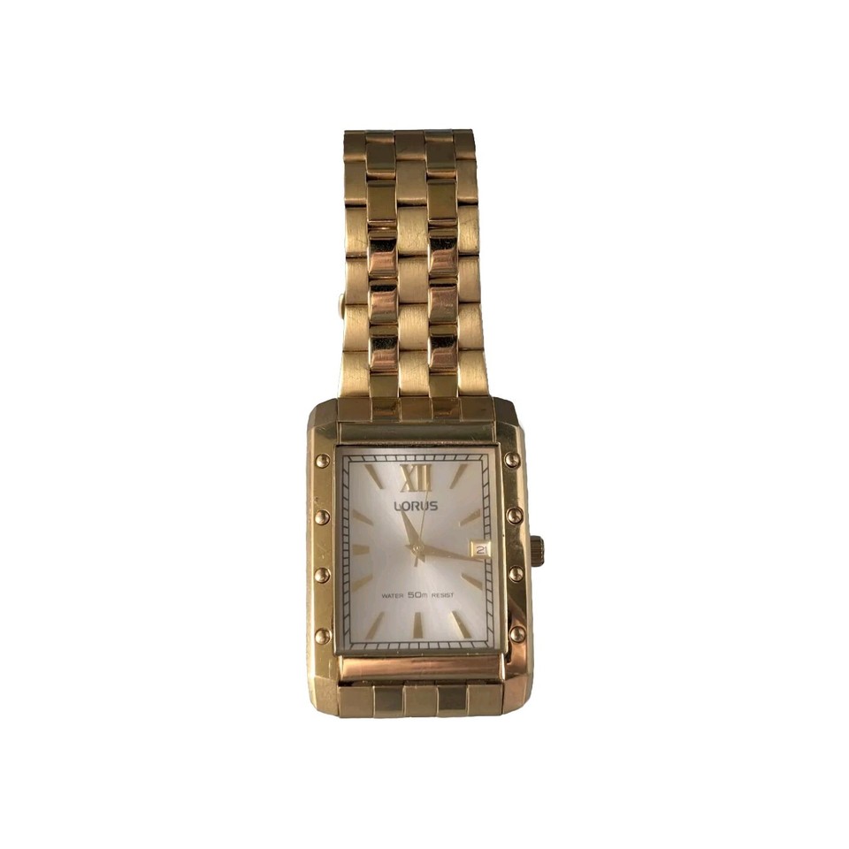Lorus Mens Dress Tank Watch With Date Window Working Gold Tone Silver ...