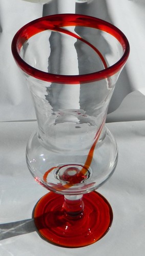 Red Swirl Hurricane Daiquiri Bar Glass Red Rim & Base Handblown 16 oz ...