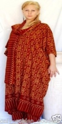 brown caftan tunic pants sash rayon batik 3 piece set M L 1X 2X zL215 ...