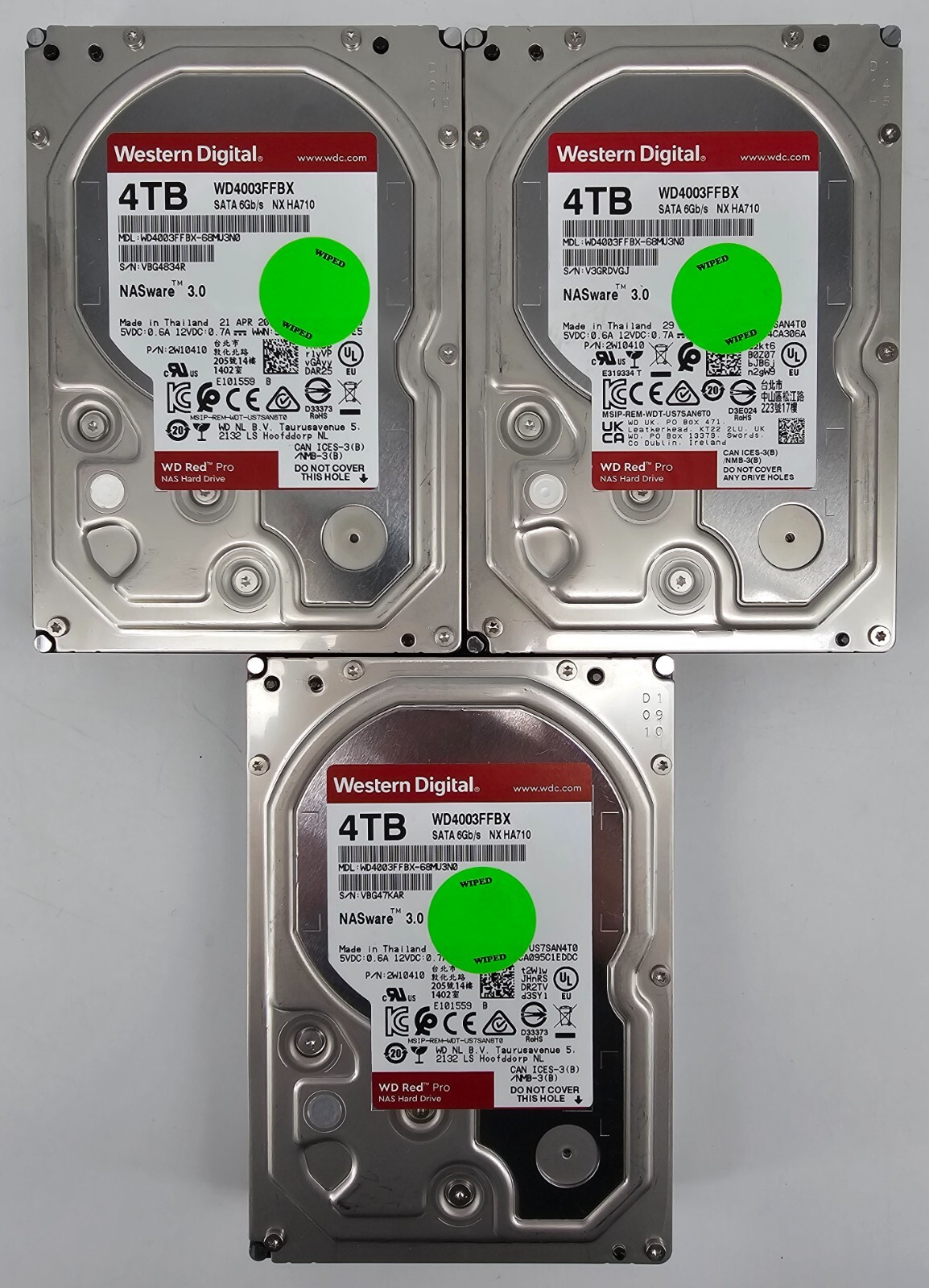LOT OF 3 - Western Digital WD4003FFBX 4TB HDDs 3.5" SATA Hard Drives ...