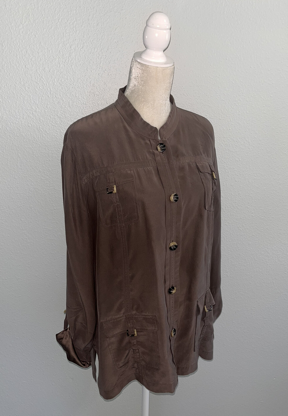 DB Life 100% Silk Lightweight Long Sleeve Button Blaz… - Gem