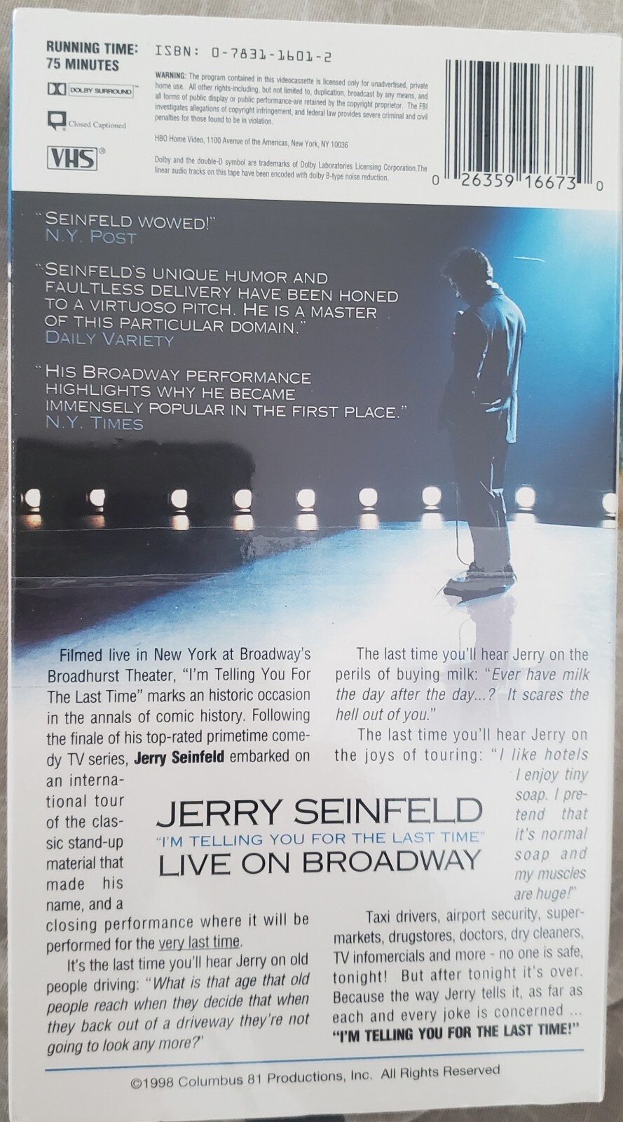 Jerry Seinfeld: Im Telling You For the Last Time (VHS, 1999) for sale ...